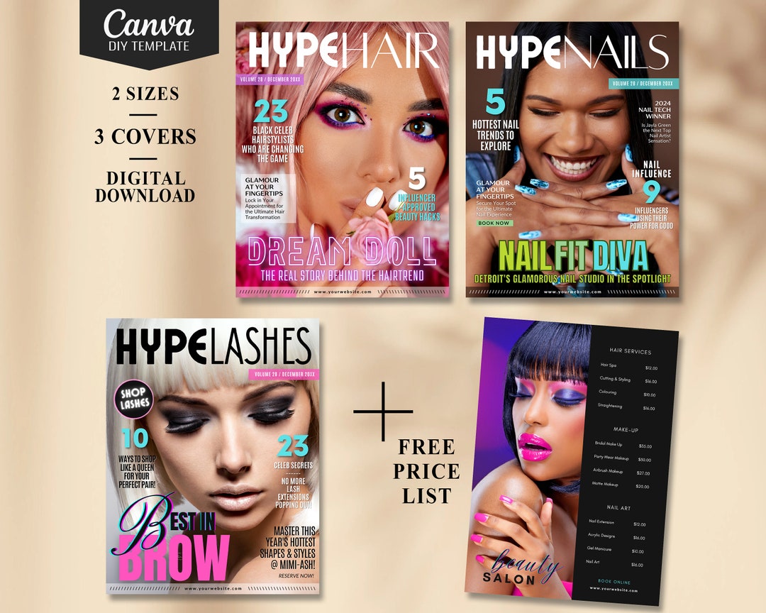 Modern Beauty Salon Magazine Cover Template, Hair Nails Lashes Flyer ...