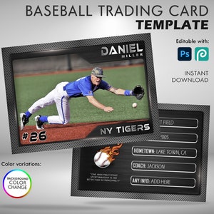 Baseball Card Template, Landscape Graphite Trading Card Template, PSD ...