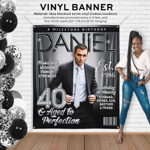 Custom Photo Backdrop for Men, Magazine Cover Backdrop Black Silver ...