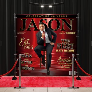Custom Birthday Backdrop for Men, Red Gold Luxury Backdrop With Photo ...