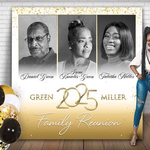 Family Reunion Backdrop With Photo, Black Gold Backdrop Banner Family ...