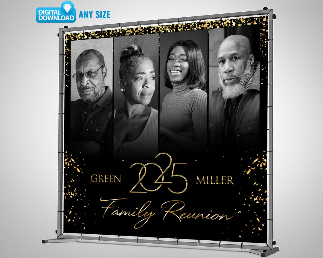 Family Reunion Backdrop With Photo, Black Gold Backdrop Banner Family ...