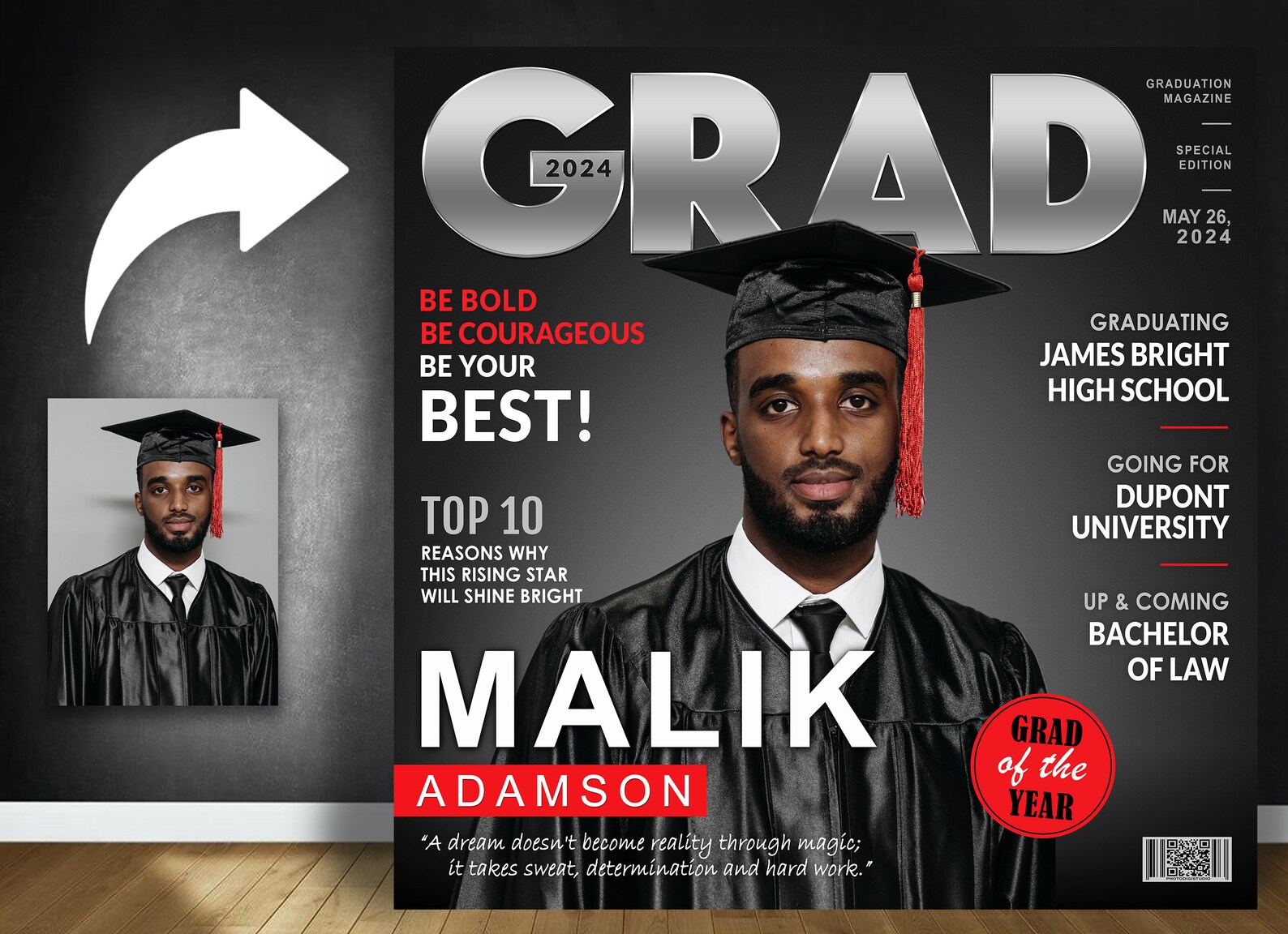 Custom Photo Graduation Backdrop, 2024 Grad Party Decor, Magazine Cover ...