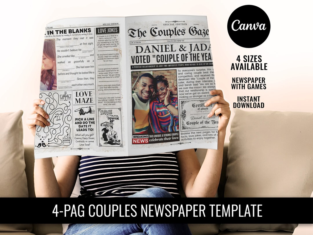 Paper Anniversary Gift for Couples, Personalized Couples Newspaper ...