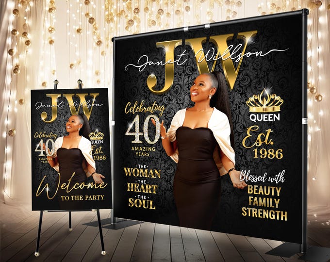 Custom Birthday Backdrop for Men, Red Gold Luxury Banner With Photo ...