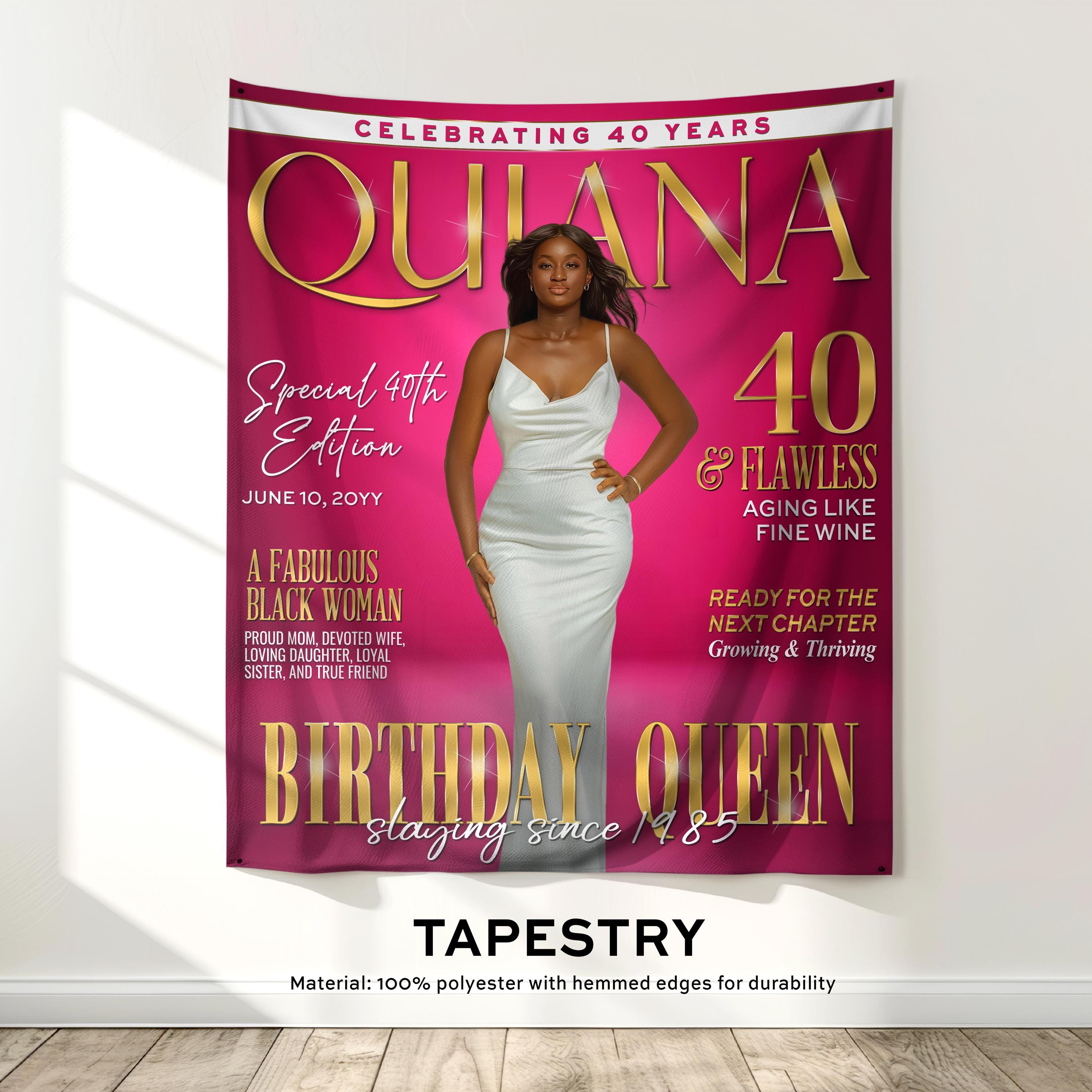 Hot Pink Custom Backdrop Personalized Birthday Decor, Birthday Queen ...
