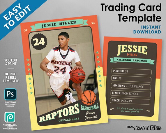 Retro Basketball Card Template, 2.5 x 3.5 Vintage Trading Card Template ...