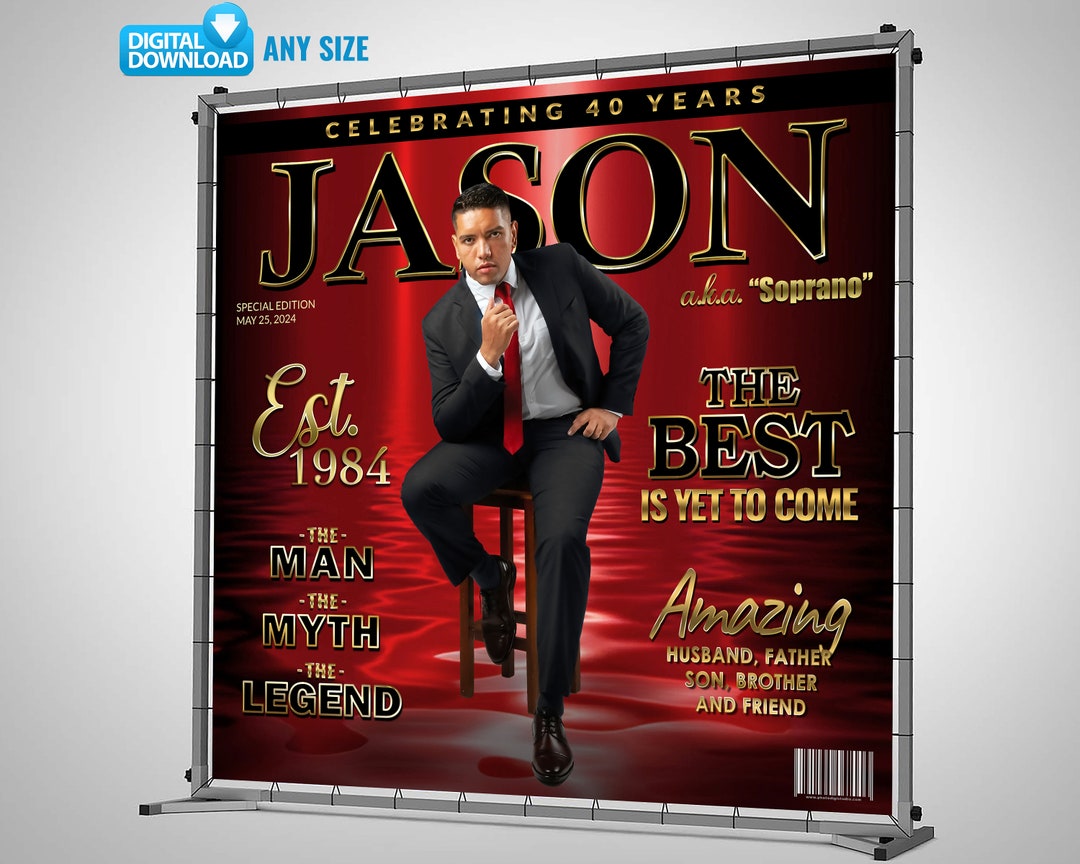 Custom Birthday Backdrop for Men, Red Gold Luxury Backdrop With Photo ...