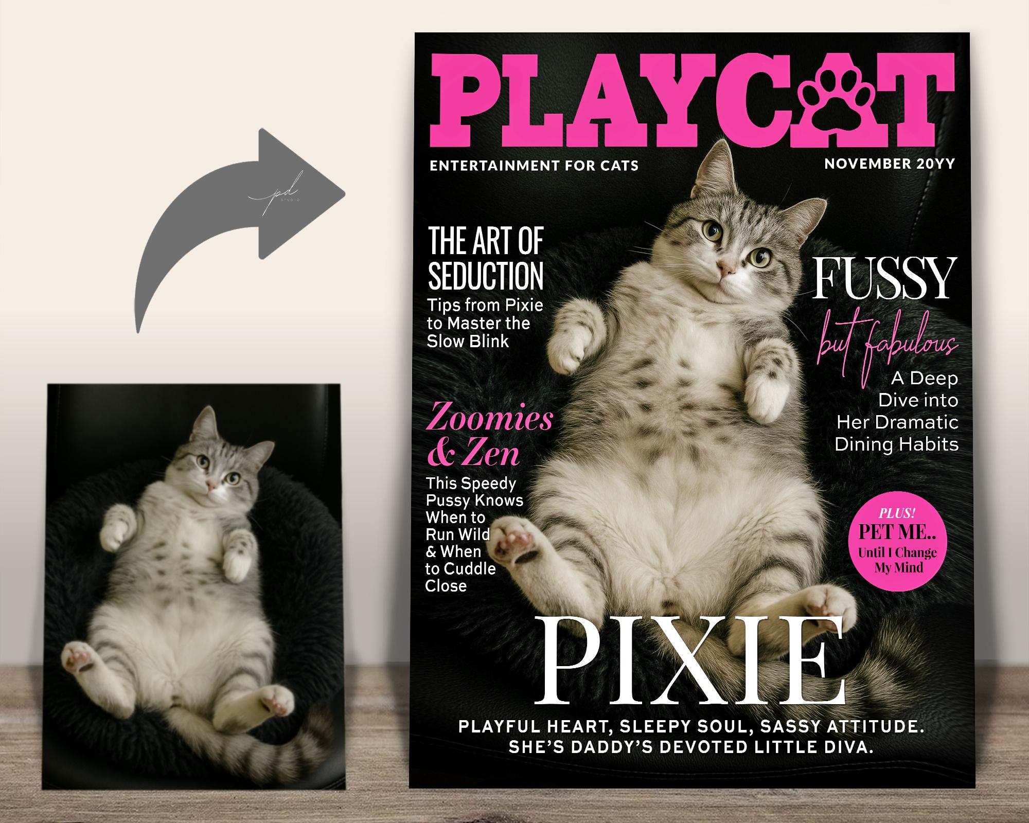 Custom Pet Magazine Cover, Playdog Magazine Playcat Cover, Personalized ...