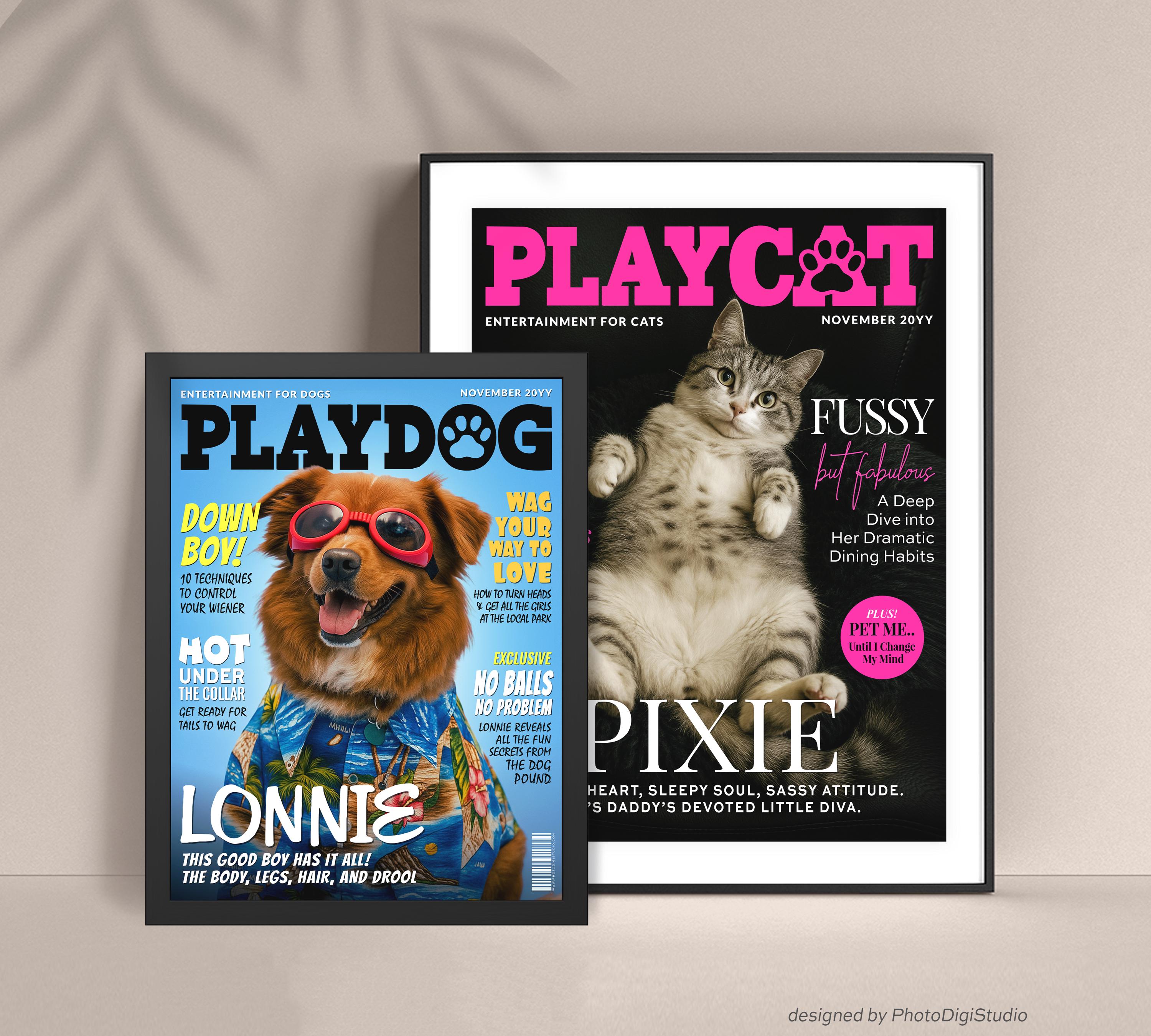 Custom Pet Magazine Cover, Playdog Magazine Playcat Cover, Personalized ...