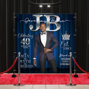 Elegant Birthday Backdrop for Men, Black King Custom Backdrop, Any Age ...