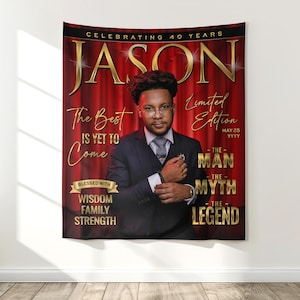 Custom Birthday Backdrop for Men, Red Gold Luxury Backdrop With Photo ...