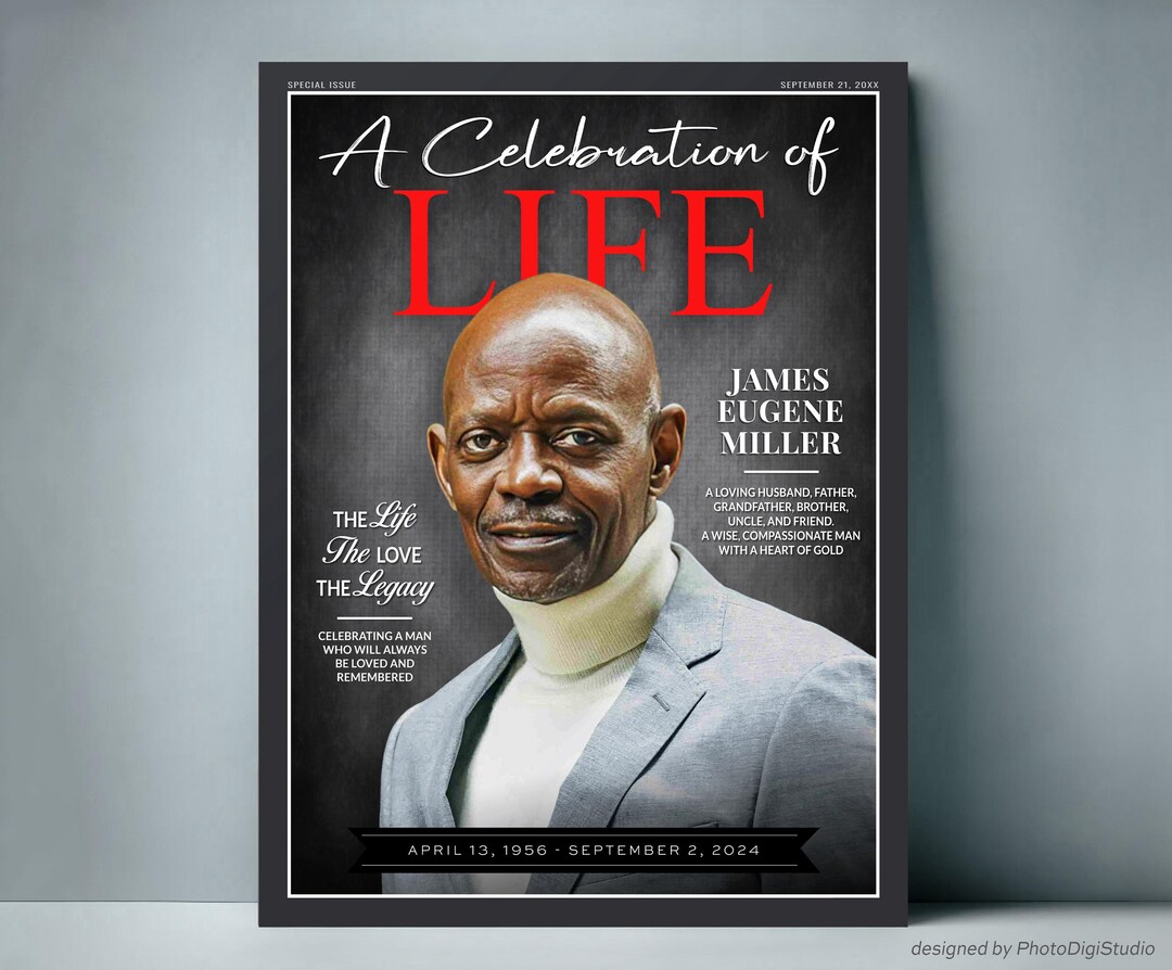 Custom Memorial Poster, Celebration of Life Magazine Cover ...