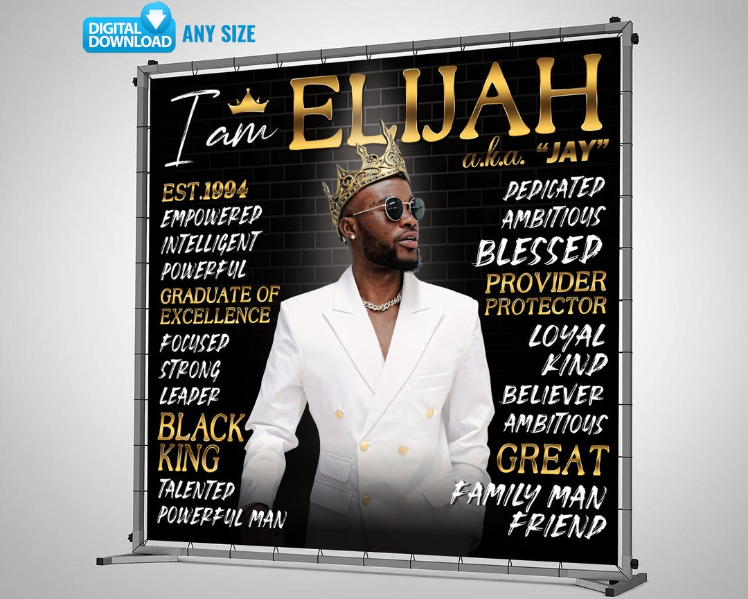 Personalized Black King Backdrop With Photo, Birthday Party Backdrop ...