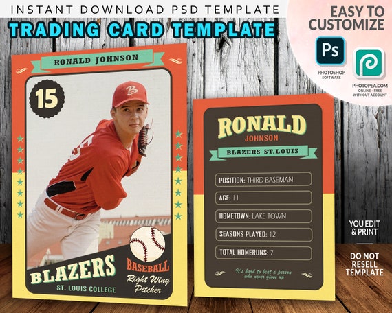 Retro Baseball Card Template, Theme Vintage Trading Card Template, All ...