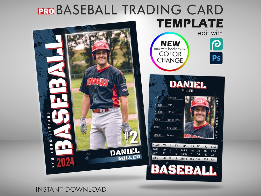 Pro Baseball Trading Card Template With Stats & Color Variations, Pro ...