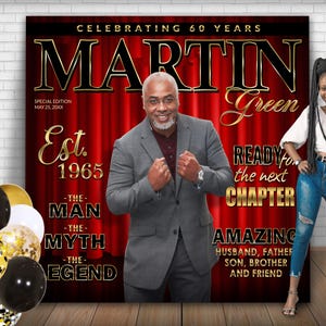 Custom Birthday Backdrop for Men, Red Gold Luxury Backdrop With Photo ...