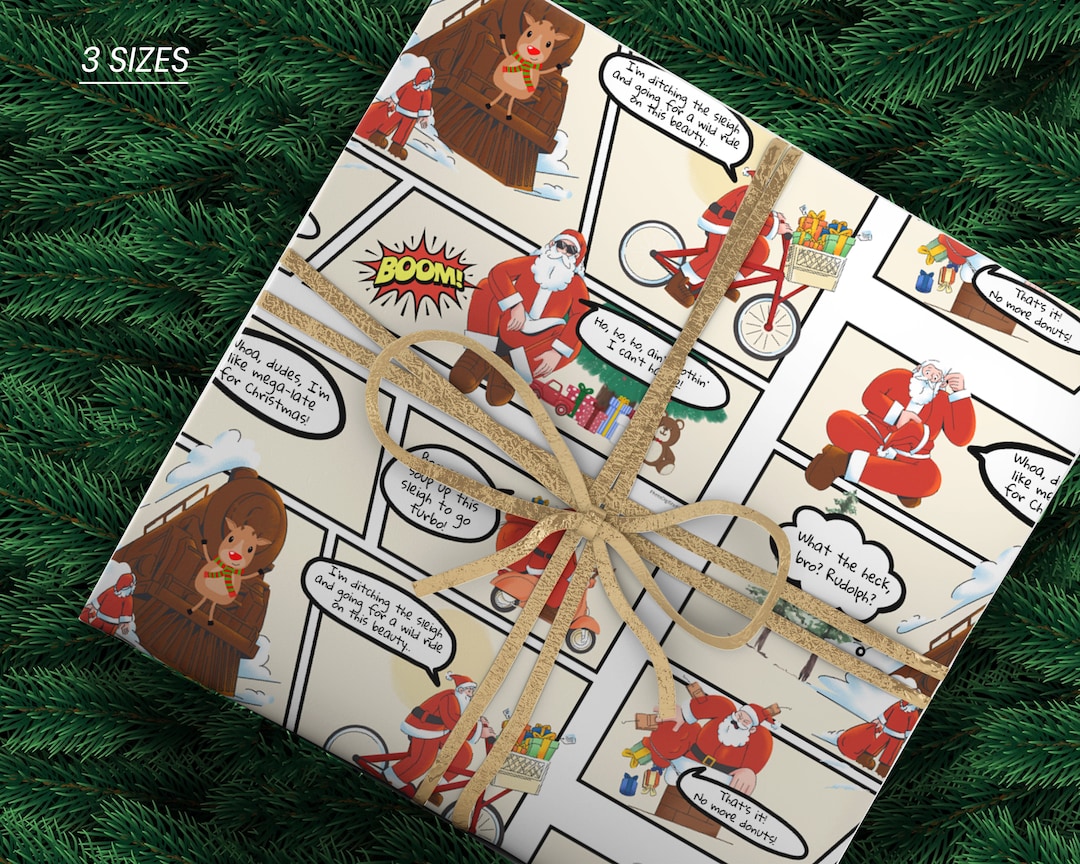 Christmas Funny Wrapping Paper, Christmas Comic Unique Wrapping Paper ...