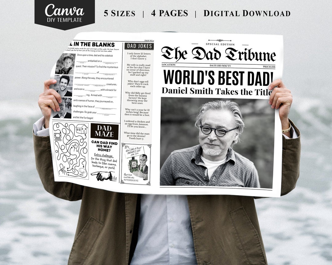 Fathers Day Newspaper Template, 4 Page Newspaper Canva Template, World ...