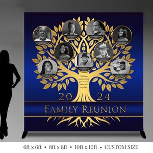 Family Reunion Backdrop With Photos, Black Gold Backdrop Our Roots Run ...