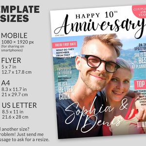 Anniversary Magazine Cover Template, DIY Anniversary Card Printable, Digital Anniversary Party ...