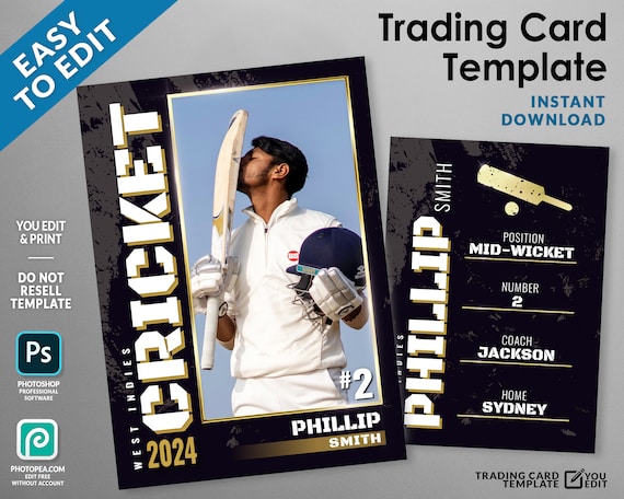 Cricket Cards Template, Cricket Trading Card Template, Grunge and Gold ...