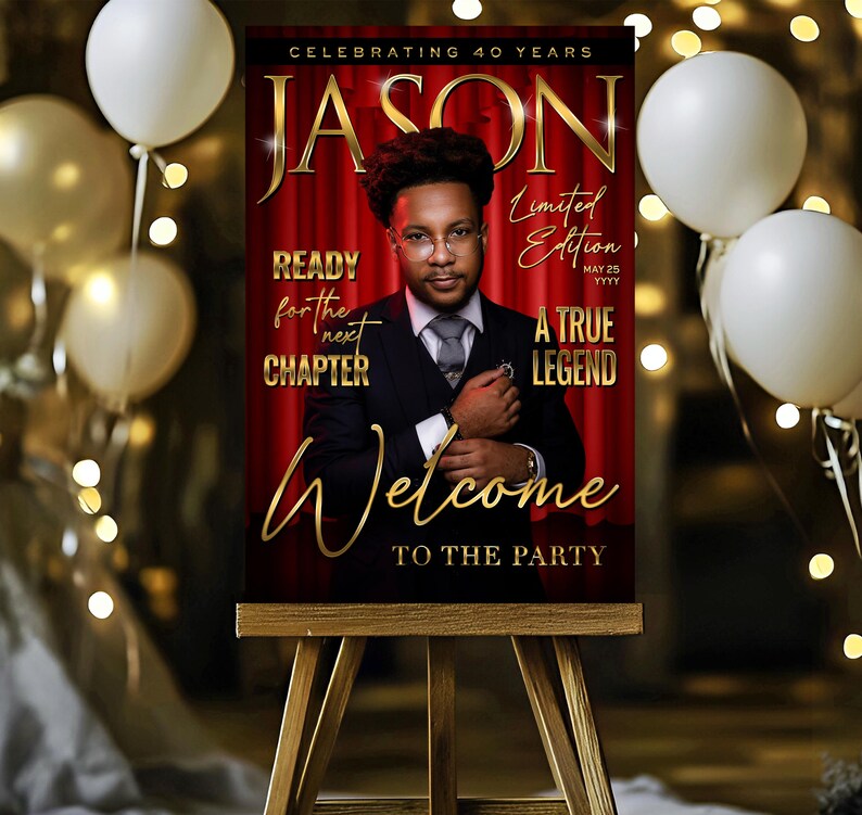 Custom Birthday Backdrop for Men, Red Gold Luxury Backdrop With Photo ...