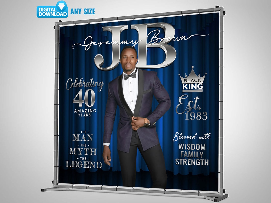 Elegant Birthday Backdrop for Men, Black King Custom Backdrop, Any Age ...