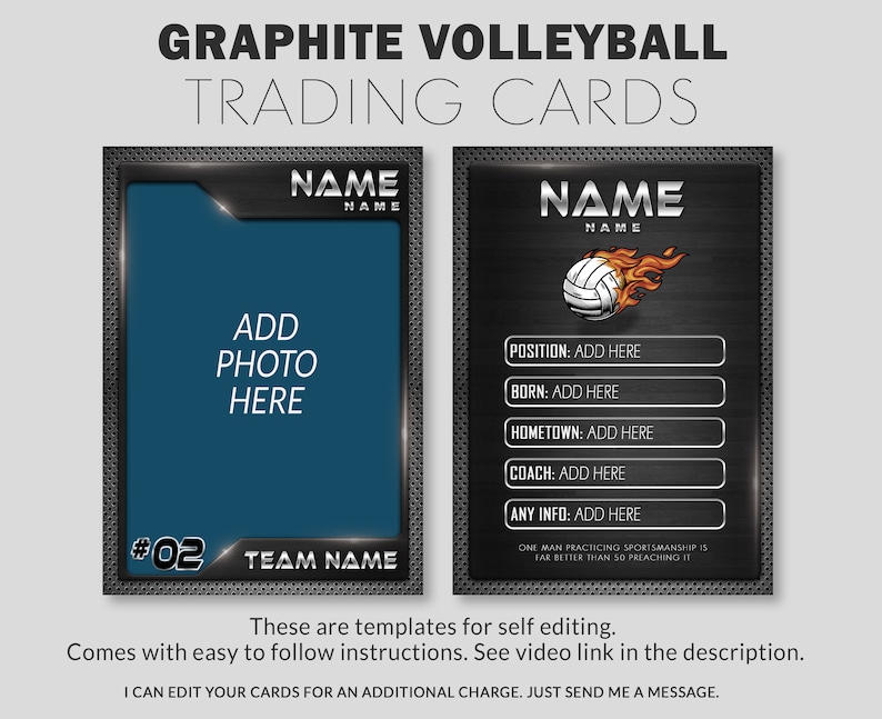 Volleyball Trading Card Template Graphite Theme PSD Template - Etsy
