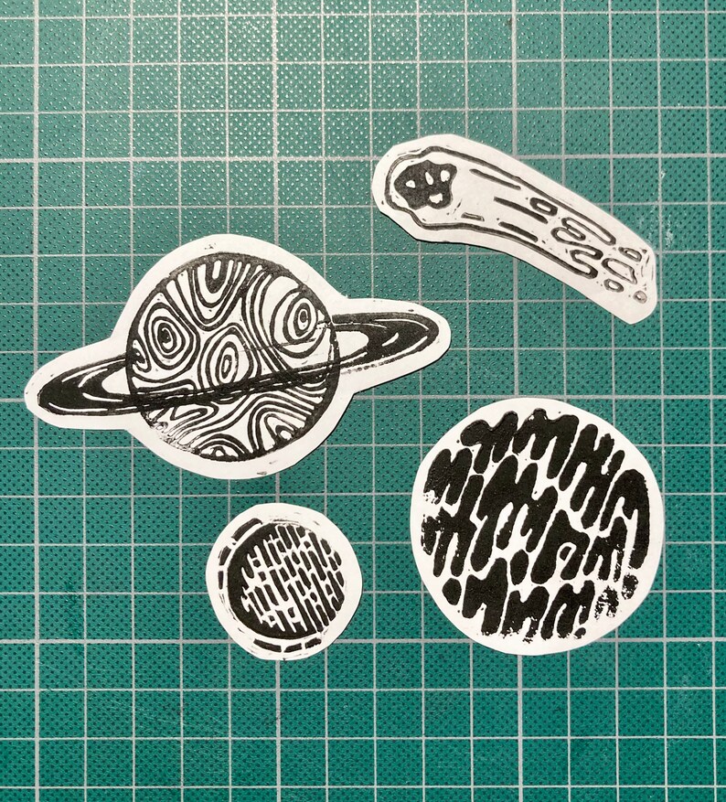 Set of 4 Linocut Space Stickers - Etsy