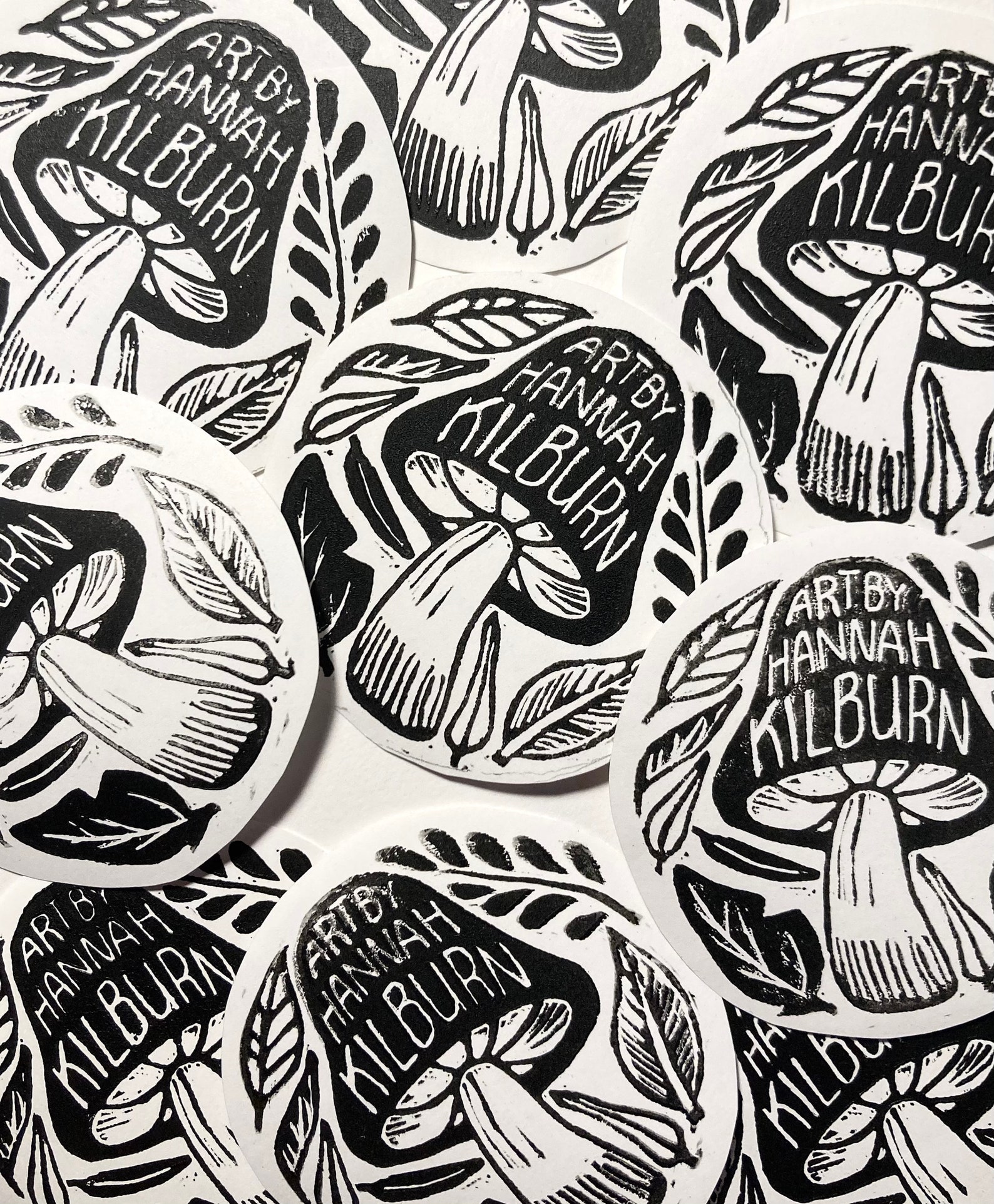 Logo Linocut Sticker Mushrooms and Leaves Pattern - Etsy