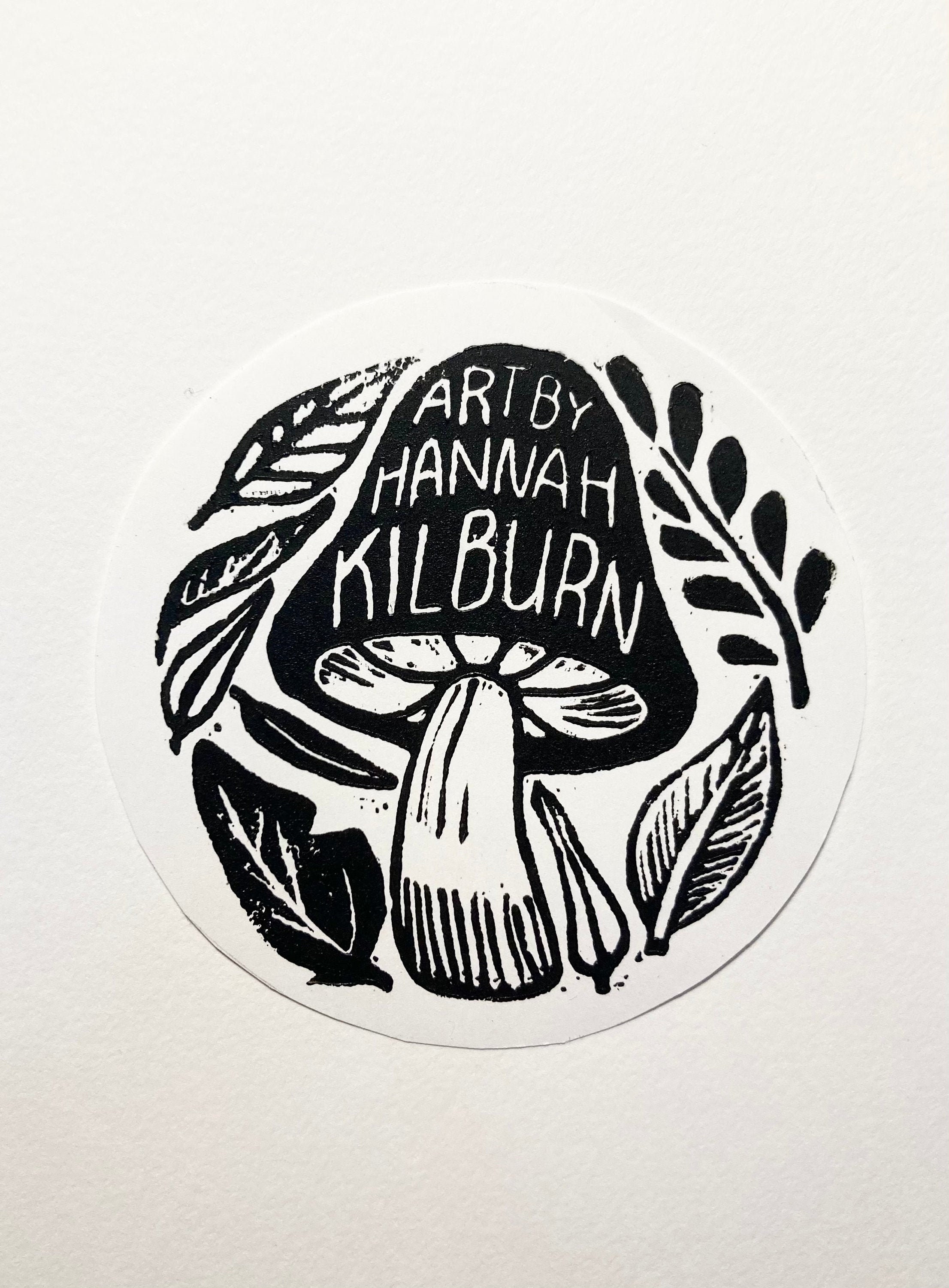 Logo Linocut Sticker Mushrooms and Leaves Pattern - Etsy