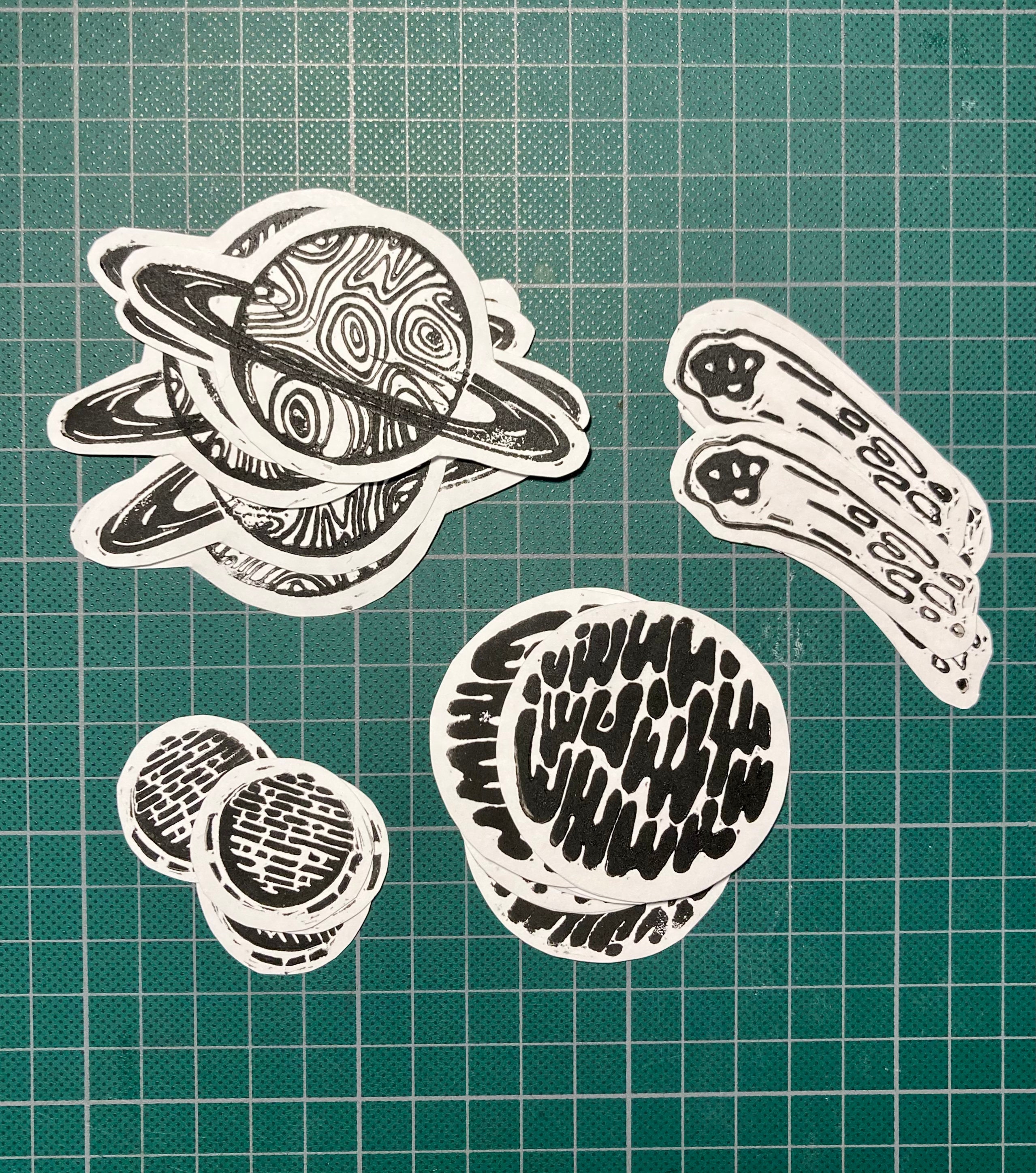 Set of 4 Linocut Space Stickers - Etsy