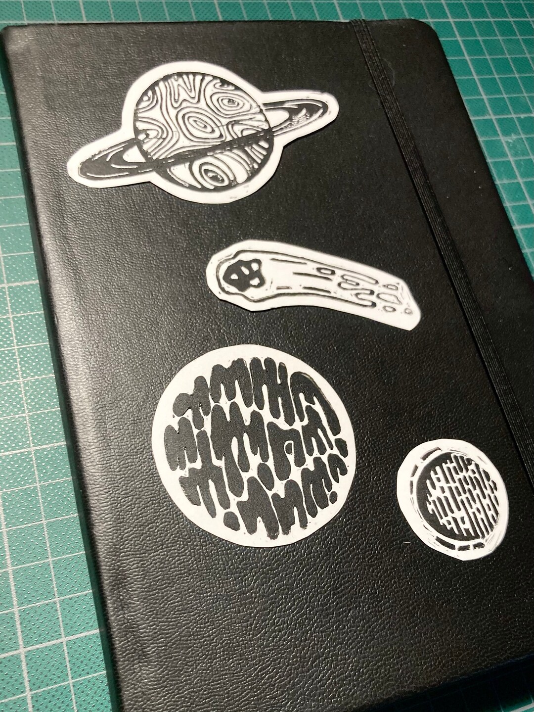 Set of 4 Linocut Space Stickers - Etsy