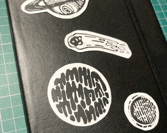 Logo Linocut Sticker Mushrooms and Leaves Pattern - Etsy