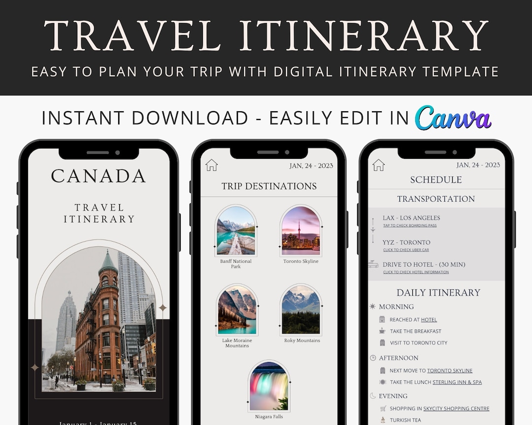 Travel Itinerary Canva Digital Download - Etsy