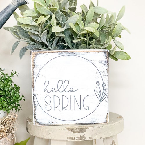 Hello Spring Wood Sign Farmhouse Decor Laser Cut Wood Sign - Etsy