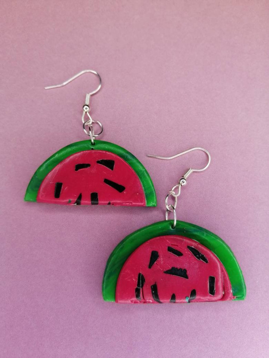 Polymer clay watermelon earrings | Etsy