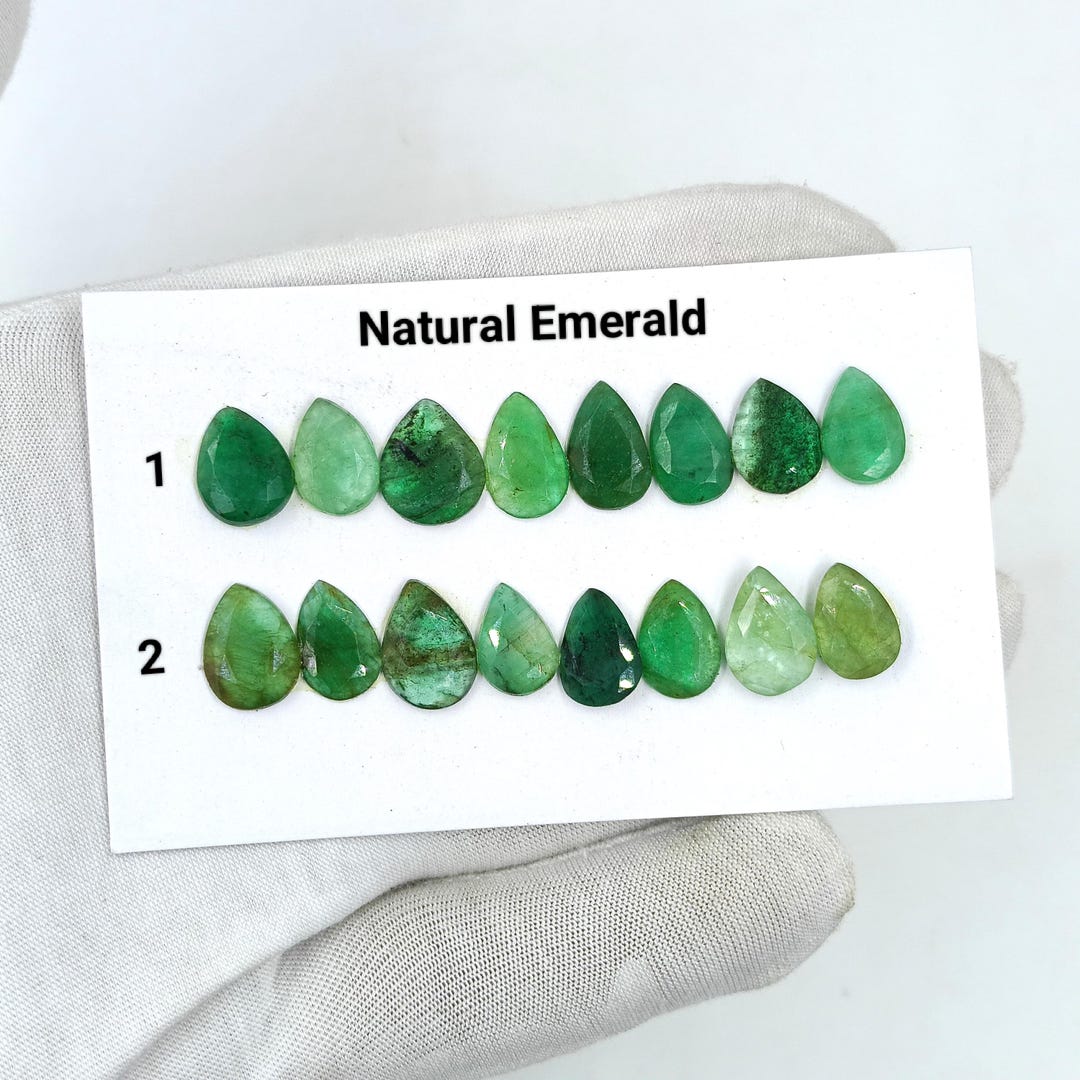 1 Strip Natural Emerald Faceted Cut Loose Gemstone Mix Size Pear Shape ...