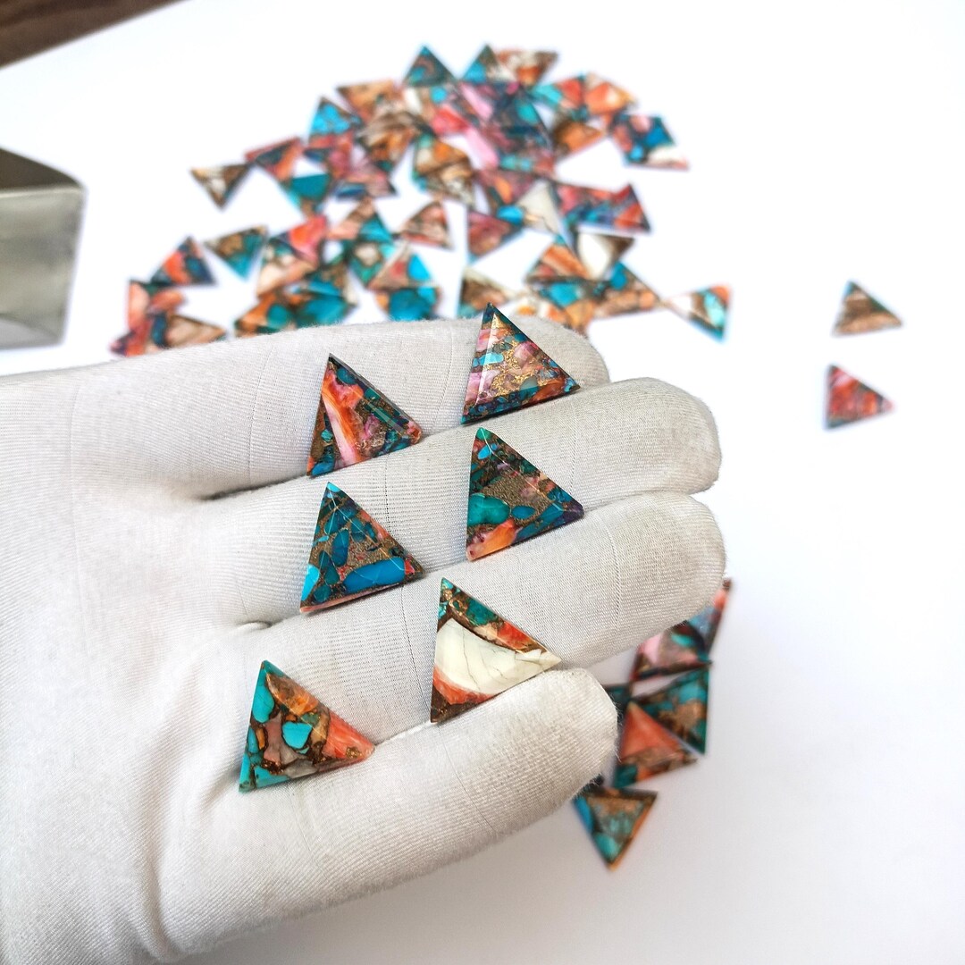 Faceted Triangle Turquoise Gemstone: Orange & Pink Spiny Oyster Copper ...