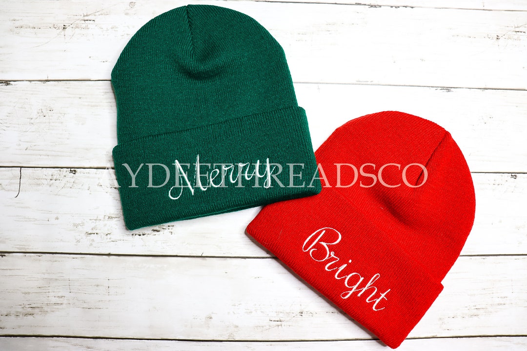 Best Friend & Couple Embroidered Christmas Beanie Set Merry and Bright ...