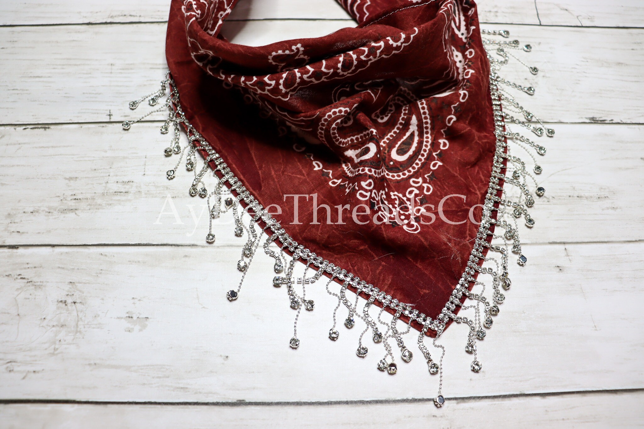 Burgundy Distressed Bandana With Rhinestone Fringe Western Country Neck ...