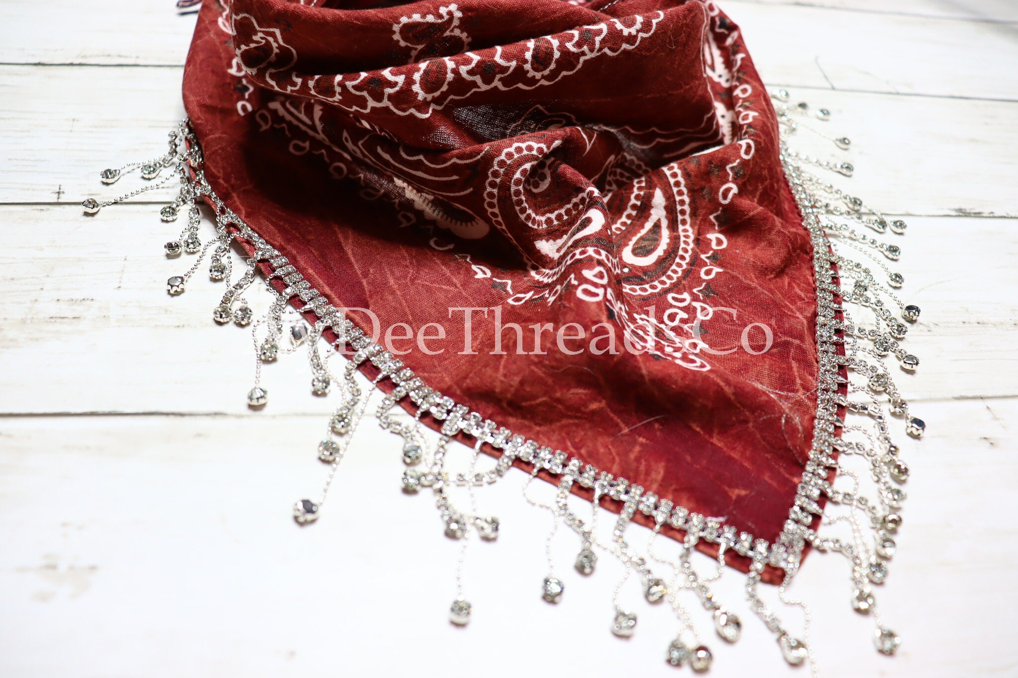 Burgundy Distressed Bandana With Rhinestone Fringe – Western Country ...
