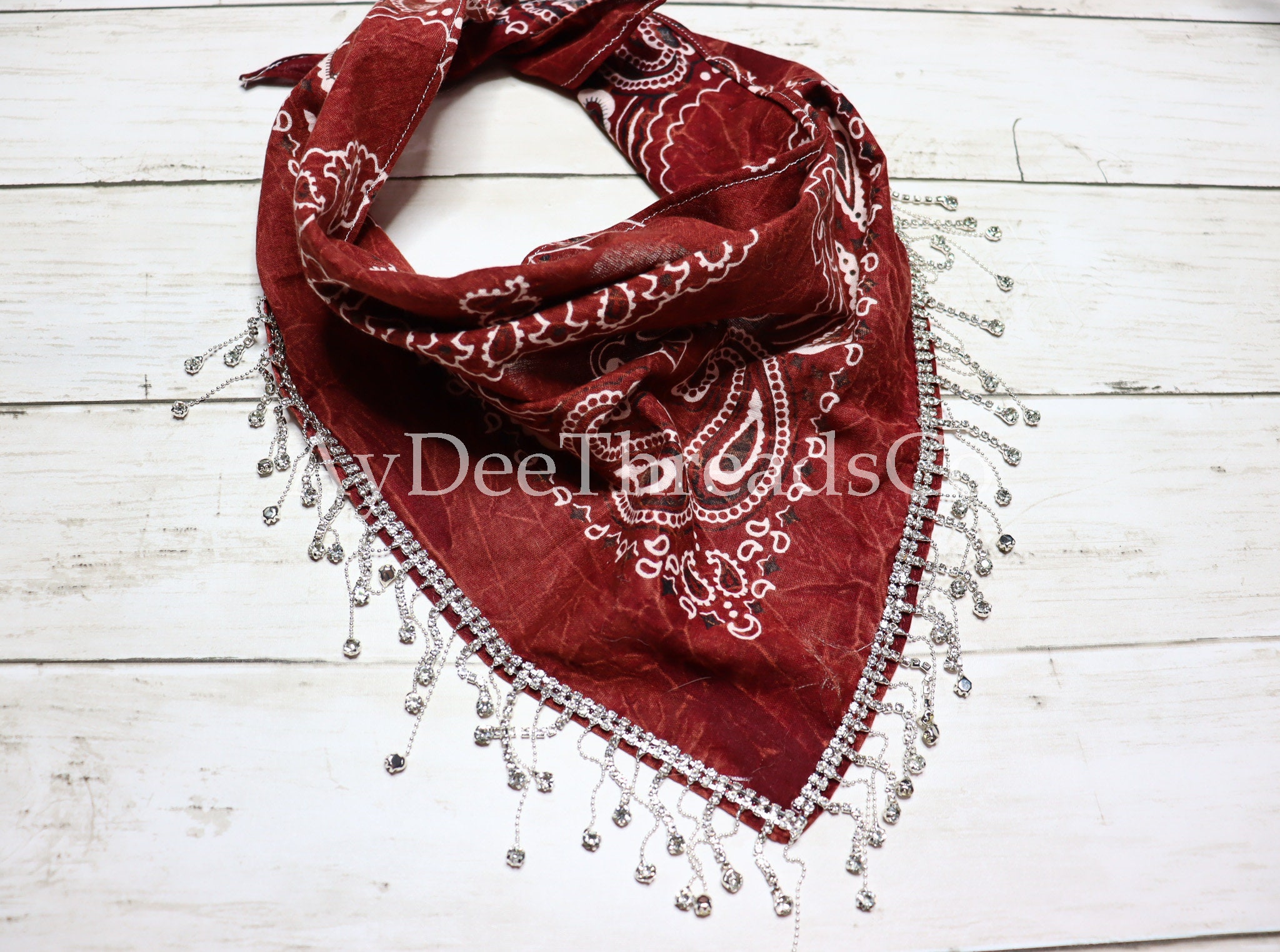 Burgundy Distressed Bandana With Rhinestone Fringe Western Country Neck ...
