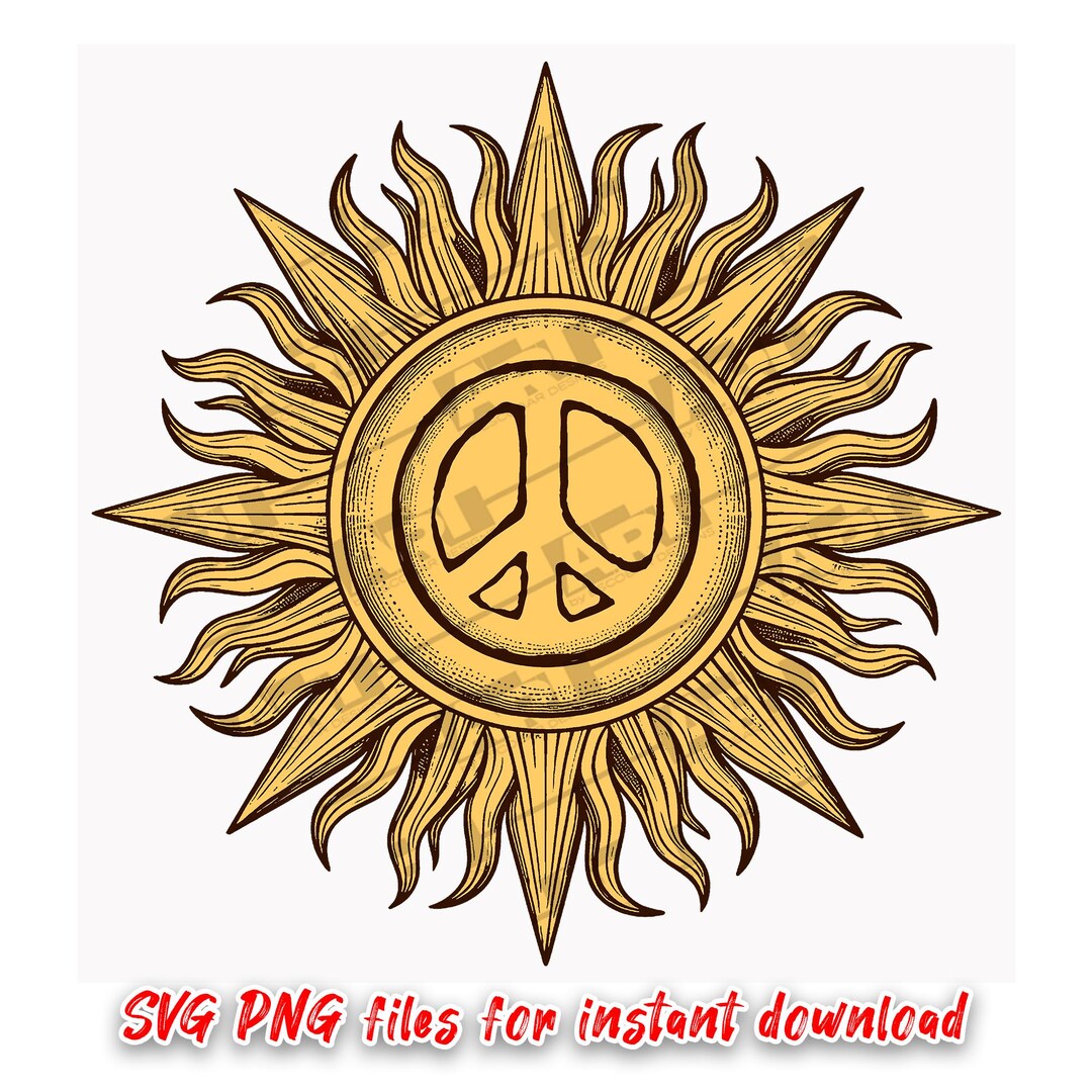 Vintage Sun Illustration With Peace Sign SVG PNG, Retro Graphic Design ...