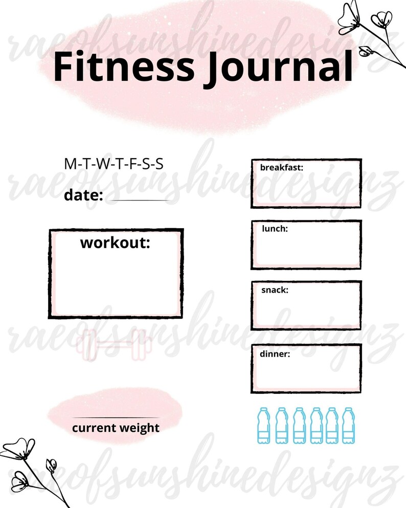 Printable Fitness Planner Chart for Daily Goals Workout - Etsy