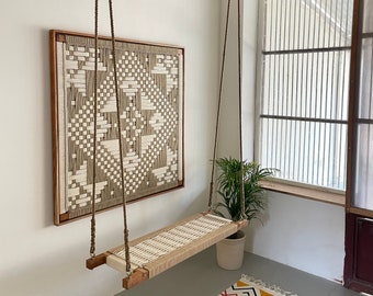 Hand Woven Swing, Boho Wooden Indoor Outdoor Adults Tree Swing, Garden ...
