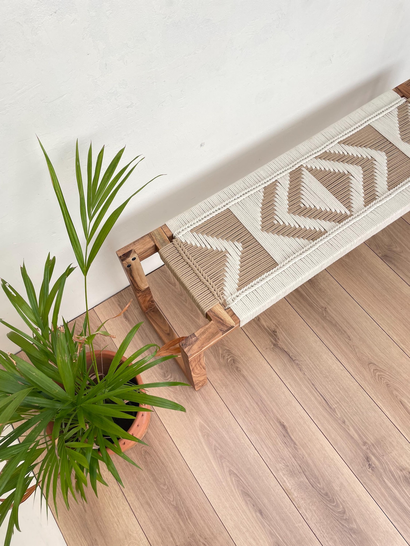 Boho Woven Bench • Mid Century Modern Woven Bench • Modern Entryway ...