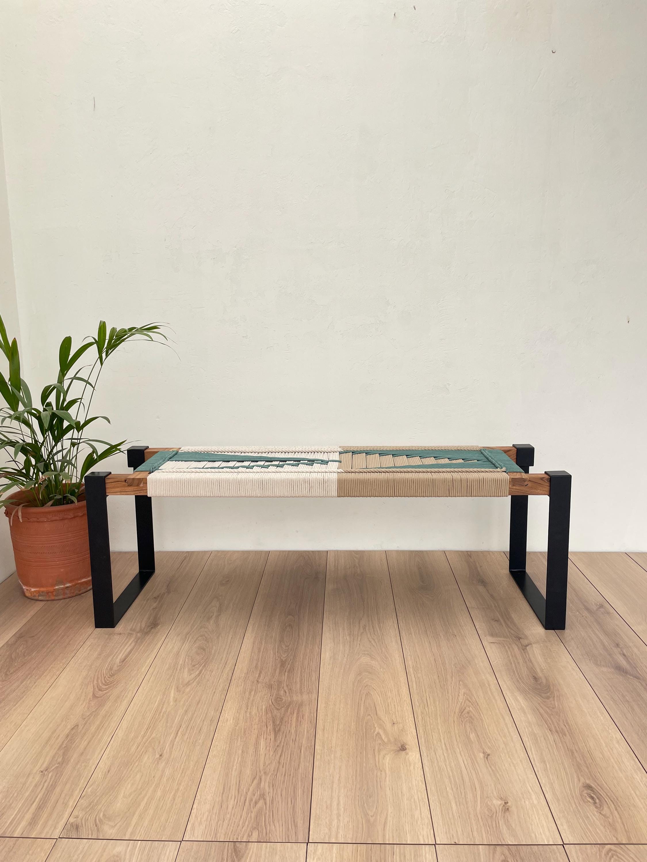 Hand Woven Bench • Mid Century Woven Bench • Modern Entryway Bench ...