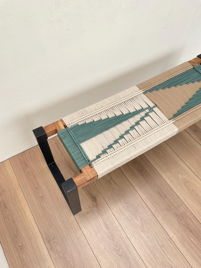 Hand Woven Bench • Mid Century Woven Bench • Modern Entryway Bench ...